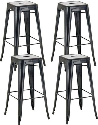 Clp Ensemble de 4 tabourets robustes empilables en métal de style industriel dans différentes couleurs colore : noir