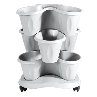 MamboCat Blumen- & Kräuter-Topf Geranio I Weiß I Blumen-Ampel I Pflanzen-Kübel, Säule, Ständer & -Turm, Hochbeet, Stapelbare Gefäße I 3 Etagen + Untersetzer mi