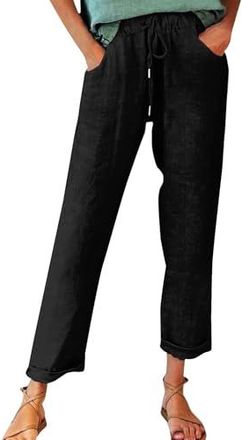 Generic Pantalon en Lin Femme Fluide Large Elegant Womens Autumn Fragrant Linen Print Casual Pants Perfect for Spring Comfortable and Trendy for Relaxed Days 