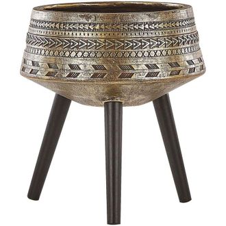 Beliani Cache-Pot Support Plantes Dor&eacute; Vieilli avec 3 Pieds en Bois 36 cm de Diam&egrave;tre Peint &agrave; la Main pour Ext&eacute;rieur et Int&eacute;rieur Beliani