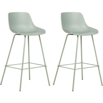Beliani Beliani - Lot de 2 chaises de bar &agrave; hauteur de comptoir - Assise synth&eacute;tique - Pieds en m&eacute;tal - Vert clair - Repose-pieds confortable