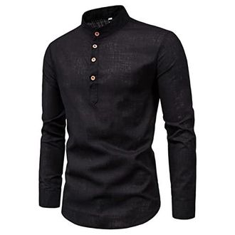 Generic D&eacute;bardeur de fitness pour homme avec col montant, couleur unie, coton et lin, manches longues, Noir, 3XL