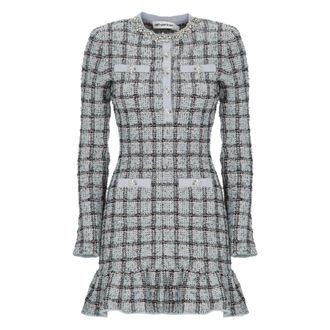 Self Portrait Femme, Robes, Bleu, Taille: 36 FR Checked Knit Mini Dress