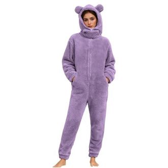 Generico Combinaison pour homme longue pyjama moelleux en polaire onesie pyjama pour homme en peluche avec oreilles dours composé de 2 pièces : maillot à capuc