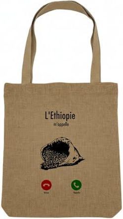 Fabulous Sac Shopping Tote Bag Aspect Lin - LEthiopie MAppelle Caf&eacute; Culture Voyage - Sac de Courses Toile Epaisse 360g Beige Naturel Cabas Port&eacute; Epaule Solide 