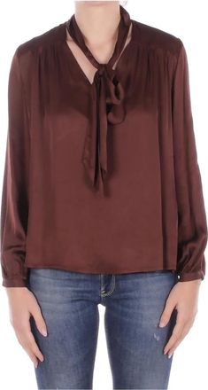 Manila Grace Femme, Blouses et Chemises, Brun, Taille: 40 FR Blouse Satin&eacute;e Avec Au Col