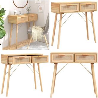 vidaXL Table console Marron 80x30x75 cm Bois massif pin /rotin naturel - Table Basse - Meuble Entrée - Table Dappoint - Table Console - Décoration