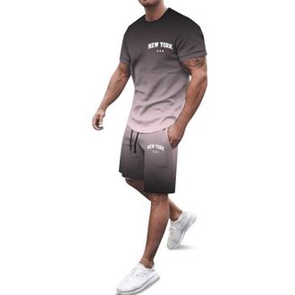 Generic Combinaison de tennis pour homme - Coupe ample - T-shirt imprim&eacute; lettre urbaine - Ensemble de v&ecirc;tements de sport d&eacute;t&eacute; d&eacute;contract&eacute;s - Tenue de sport - 