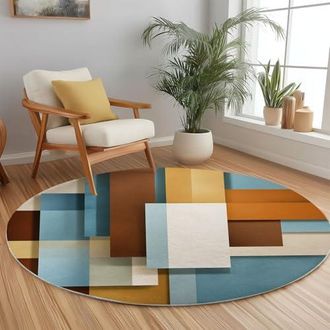 Generic 150 cm Couleur Tapis Rond Salon, G&eacute;om&eacute;trie Moderne Imprim&eacute; Tapis de Sol Antid&eacute;rapant, Ancien pour Chambre Cuisine Balcon Terrasse Salle &agrave; Manger Int&eacute;r