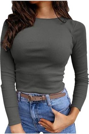 Generic T-shirt d&eacute;t&eacute; &agrave; manches longues pour femme 2025 col rond tendance d&eacute;contract&eacute; mignon ajust&eacute; ample pour sorties, t-shirt d&eacute;t&eacute; 2025, t-shirts basiques, t