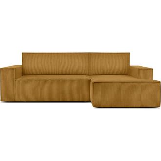 Konsimo Napi Ecksofa rechts, mit Schlaffunktion, in Pet Friendly Cord-Stoff, gelb - Konsimo