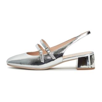 Cesare Gaspari Femme, Chaussures, Gris, Taille: 40 EU Escarpins Slingback &agrave; Talons Bloc Marisol - Argent