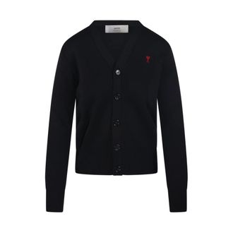 Ami Merino V-Ausschnitt Cardigan in Schwarz/Rot - - Knitwear - Damen - Schwarzk - XS