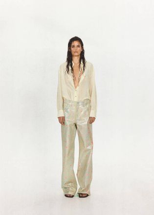 Mango Jean droits foil estamp&eacute; argent - Femme - 32 - MANGO