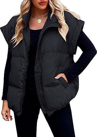 ORANDESIGNE Doudoune sans Manche Femme Chic et Élégant Veste Duveteuse Gilet Matelassé avec Fermeture éclair et Poches Chaud Manteau Blouson Parka Jacket sans Man