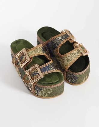 Azalea Wang Azalea Wang - Jainna - Sandales &agrave; plateforme avec boucles - Marron et vert