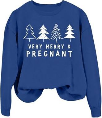 Generic 2026 Nouveaux sweats de No&euml;l pour femmes tr&egrave;s joyeux enceintes chemises graphiques de No&euml;l mignonnes mamans pulls de No&euml;l, bleu, XXL