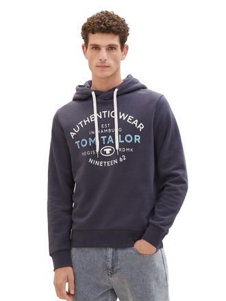 Tom Tailor Herren Basic Hoodie Sweatshirt mit Logo-Print