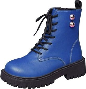 Generic Bottines Femme &agrave; Lacets Cuir Bout Rond Chic et Elegant Bottes Courtes Avec Fermeture &Eacute;clair Lat&eacute;rale Chunky Plateforme Semelle Antid&eacute;rapante Chaussure