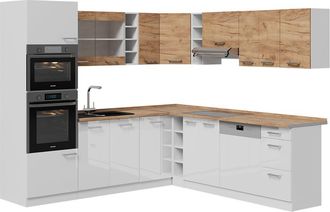 Vicco Eckk&uuml;che R-Line, Goldkraft Eiche/Wei&szlig;, 247 x 60 cm zweifarbige Schr&auml;nke, AP Eiche