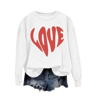 Generic Sweat-shirts de Saint-Valentin 2026 pour femmes 2024 imprim&eacute; graphique coeur col rond manches longues chemisier Saint-Valentin automne hiver pull, bla