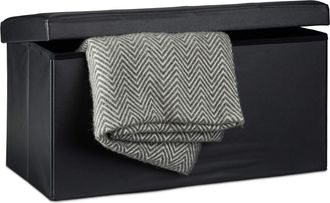 Relaxdays Faltbare Sitzbank, 38 x 76 x 38 cm HxBxT, 2-Sitzer m. Stauraum, Kunstleder Sitzhocker 300 kg belastbar, schwarz