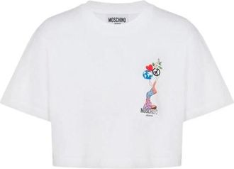 Moschino Femme, Tops, Blanc, Taille: 34 FR Printed Cotton Jersey Crop Top