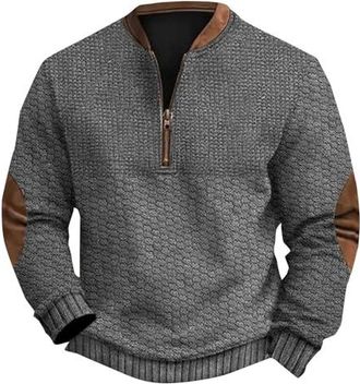 Generic Pull à col rond pour homme - Style décontracté - Imprimé 3D - Fermeture éclair - Manches longues - Pull dhiver - Coupe ajustée, gris, 3XL
