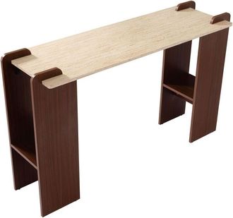 Menzzo Console au design Art D&eacute;co Cezanne 40x120cm Effet travertin Beige et Bois fonc&eacute;