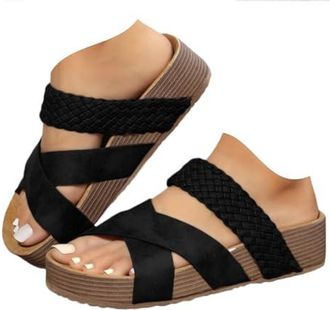 Generic Sandales &agrave; plateforme pour femme - Bout ouvert - &Eacute;lastique - En tricot - Avec sangle crois&eacute;e - Avec soutien de la vo&ucirc;te plantaire - Chaussures de plag