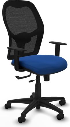 Piqueras y Crespo Blauer Schreibtischstuhl mit 1D-Armen, h&ouml;henverstellbare Lendenwirbelst&uuml;tze, ausgestattet mit Syncro/Traslack und Schneideschaum, mit Nylonrollen 50 m