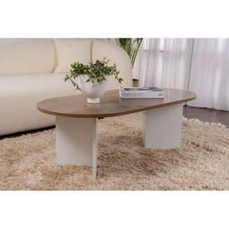 Asir Group LLC Asir Group Llc - Table Basse - Noyer et Blanc, Chic Bicolore, 119x40x60 cm Id&eacute;ale pour Salon et Salle de S&eacute;jour