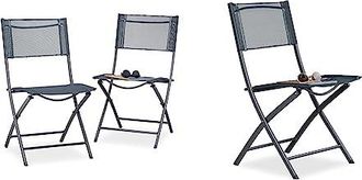 Relaxdays Klappstuhl Balkon 2er Set & Klappstuhl Balkon, Metall, Kunststoff, Gartenstuhl, HxBxT: 87 x 46 x 48 cm, Balkonklappstuhl, anthrazit