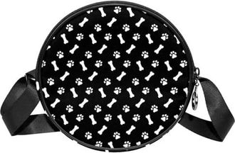 Generic Petit sac &agrave; bandouli&egrave;re rond pour femme, motif pattes dos avec fermeture &eacute;clair, bretelles r&eacute;glables, sac &agrave; main rond d&eacute;contract&eacute; pour femmes et fille
