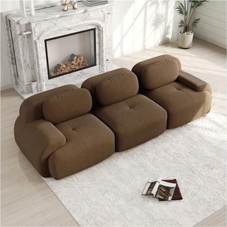 Generic L-f&ouml;rmiges modulares Cordsofa, modulares Ecksofa, Dreisitzer-Sofa, rahmenloses Sofa, ergonomisch, hochelastisch 32D gepolstert, for Wohnzimmer(Marr&oacute;n,
