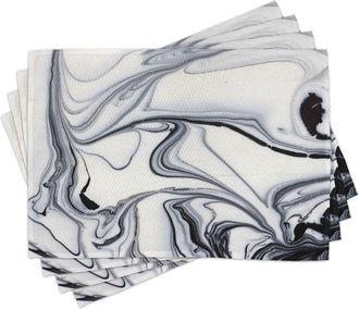 Abakuhaus Marmor Platzmatten, Trippy Unusual Forms, Waschbare Stoff Esszimmer K&uuml;che Tischdekorations Digitaldruck, Schwarz Grau Wei&szlig;grau