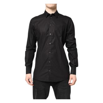 Dolce & Gabbana Schwarzes Gold Baumwollkleid Hemd - - Shirts - Herren - Schwarzk - XL