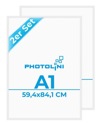 Photolini Bilderrahmen A1 Holz MDF, DIN A1 Bilderrahmen Wei&szlig;, 2er Set Poster Rahmen 59,4x84,1 cm, Posterrahmen 60x84 mit bruchsicherem Acrylglas, zum Aufh&auml;ngen 