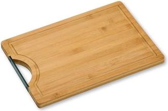 KESPER 58133 | Schneidebrett aus Bambus mit Metallgriff in schwarz 33 x 23 x 1,6 cm