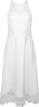 Twinset Femme, Robes, Blanc, Taille: 42 FR Robe Midi Broderie et Taille Asym&eacute;trique