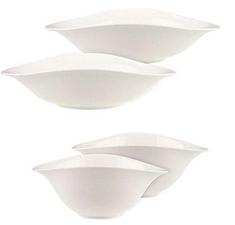 Villeroy & Boch Dune, Assiettes &agrave; salade et de 2 Assiettes &agrave; p&acirc;tes, Porcelaine Premium, Set de 2,Blanc