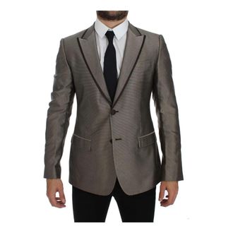 Dolce & Gabbana Brauner Gemusterter Seidenblazer - - Jackets - Herren - Grau - XS