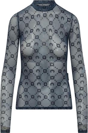 Marine Serre Femme, Tops, Bleu, Taille: 40 FR Haut en Tulle &agrave; Manches Longues