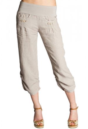 CASPAR Fashion KHS017 Damen 3/4 Leinen Hose, Farbe:beige, Größe:3XL - DE46 UK18 IT50 ES48 US16