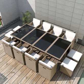 vidaXL vidaXL Ensemble &agrave; manger dext&eacute;rieur et coussins 13 pcs R&eacute;sine tress&eacute;e