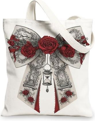 Generic Sacs fourre-tout vintage en toile à motif floral, sacs à provisions réutilisables, légers et lavables avec bandoulière, blanc, 13x15 Inch