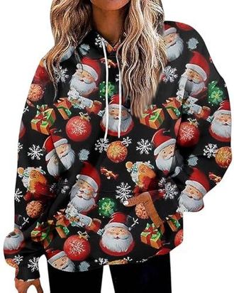 Generic Pull de Noël pour femme UK 2025 - Imprimé arbre de Noël amusant à paillettes - Pull de Noël moche à manches longues pour les vacances, cadeau de fête,