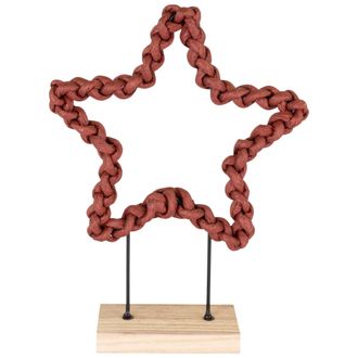 Matches 21 Deko Stern aus Metall mit Papierkordel auf Holzfuß Bordeaux 29 cm - Boho Weihnachtsdeko für Zuhause