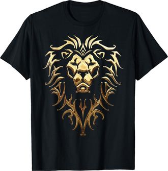 World of Warcraft Allianz Epic Gamer T-Shirt Schwarz S Unisex Klassische Passform Kurzarm Metallisches Wappen Design