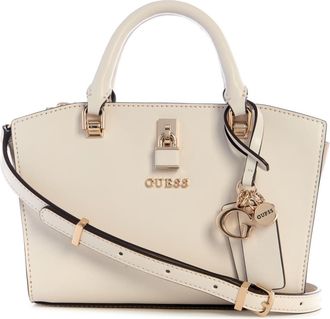 Guess Damen Queensland Mini Satchel, Umh&auml;ngetasche, Off White/Taupe